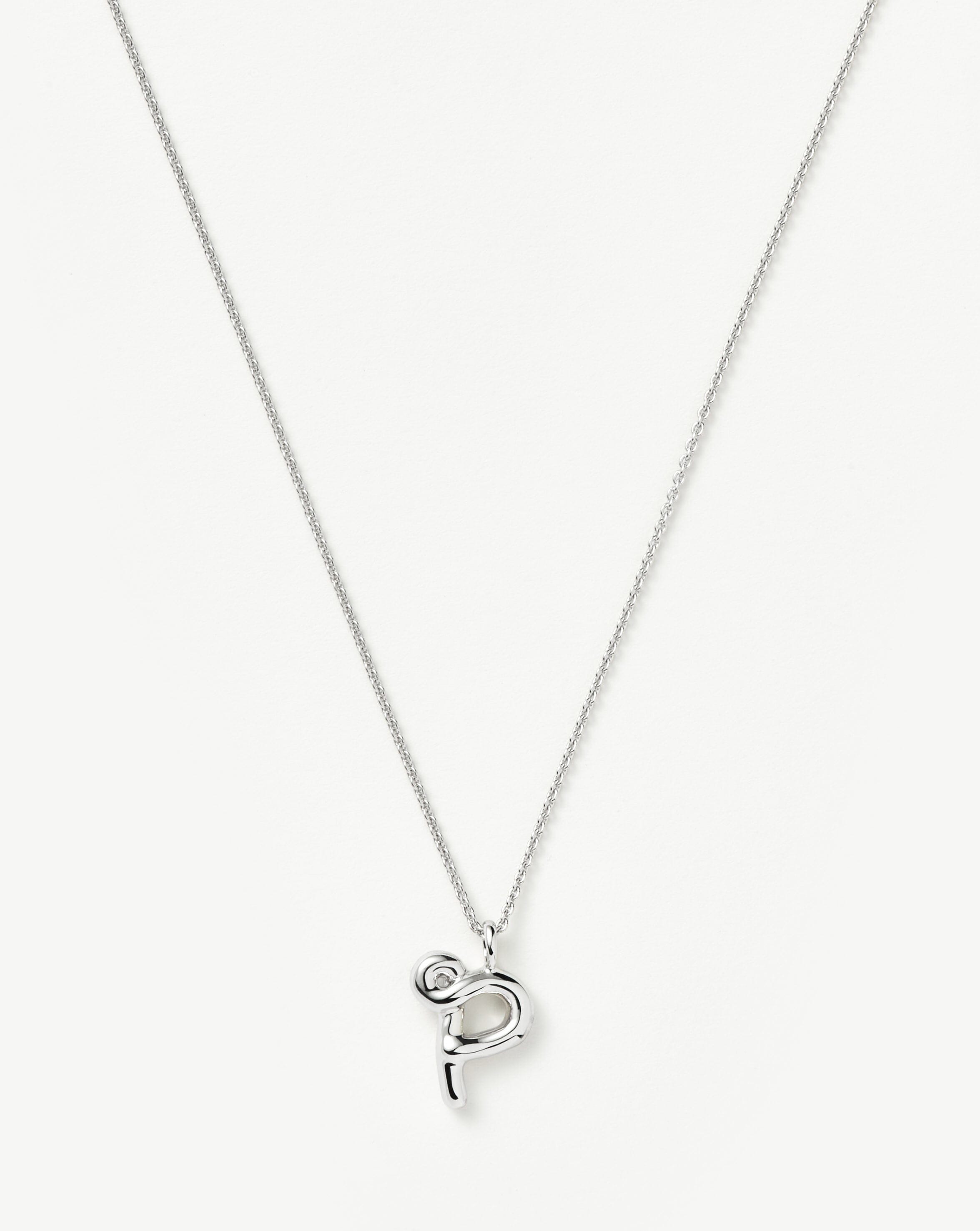 Curly Molten Initial Pendant Necklace - Initial P | Sterling Silver ...