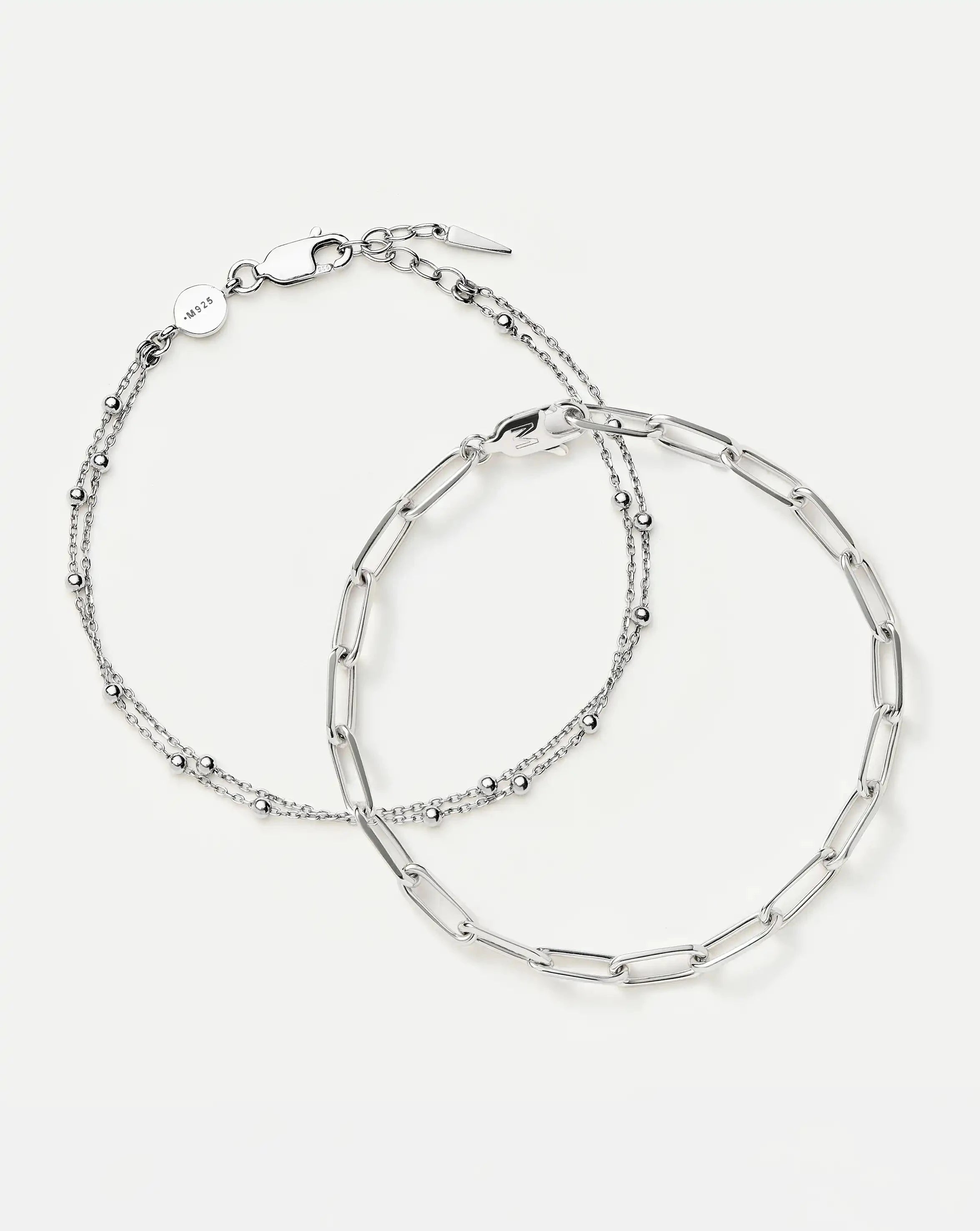 Double Chain & Mini Paperclip Bracelet Set - Sterling Silver | Missoma