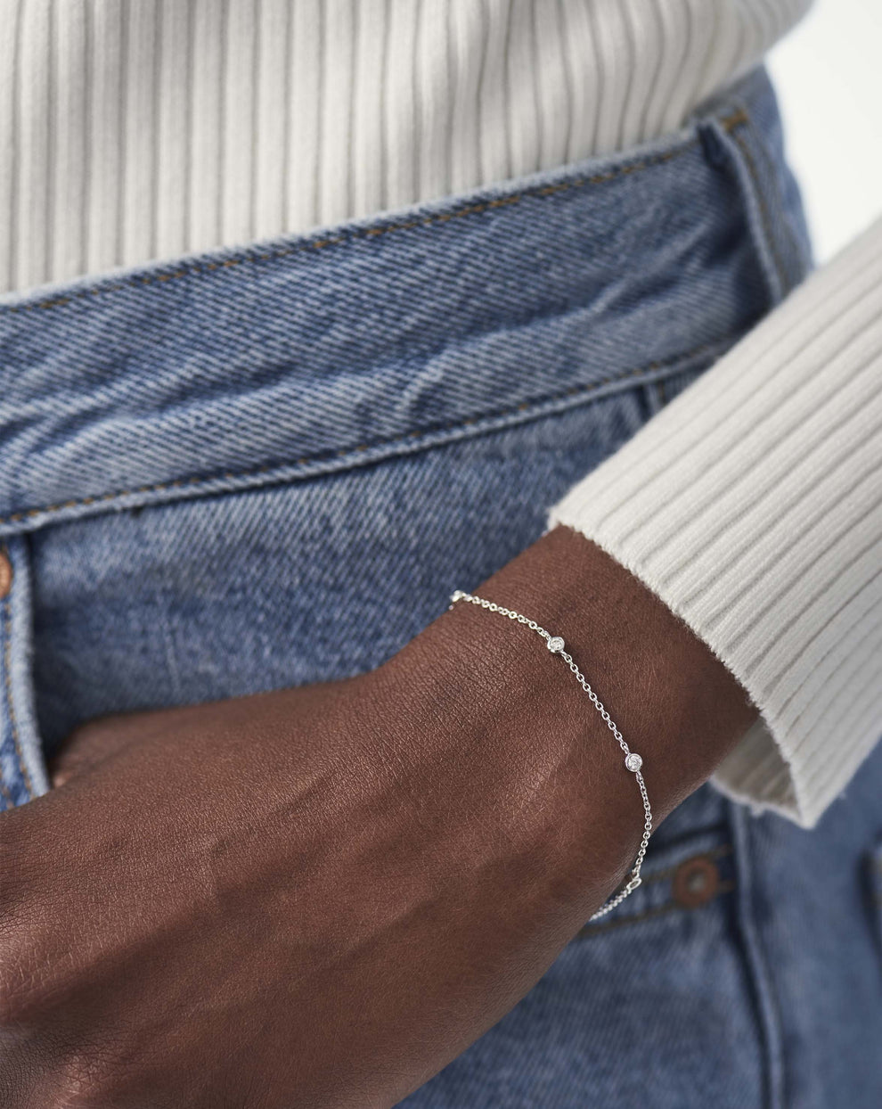 14ct Solid White Gold Floating Diamond Bracelet | Missoma