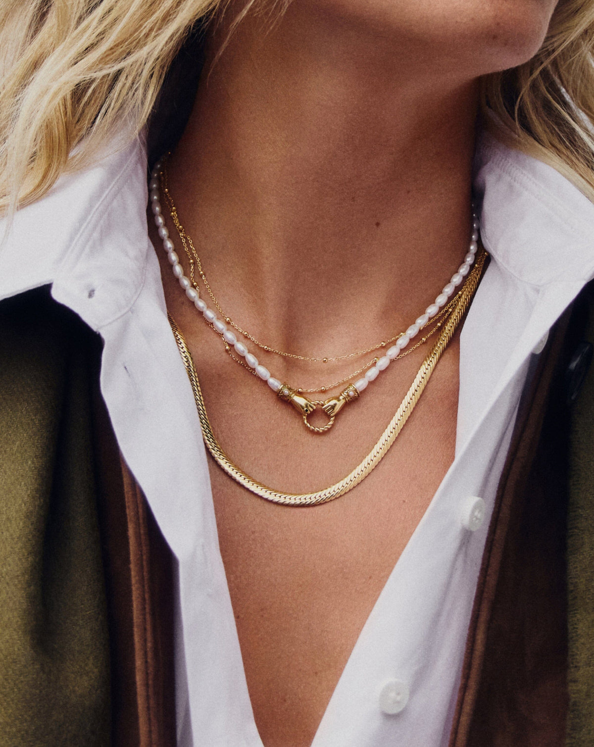 Harris Reed In Good Hands Pearl Pendant Necklace | 18ct Gold Plated/Pe ...