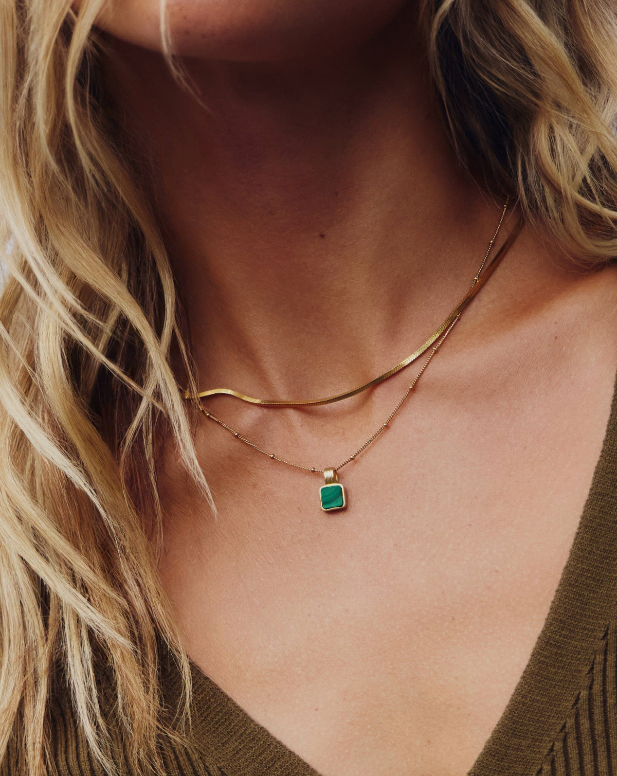 Lucy Williams Square Malachite Necklace | 18ct Gold Vermeil/Malachite | 18ct Gold Vermeil ...