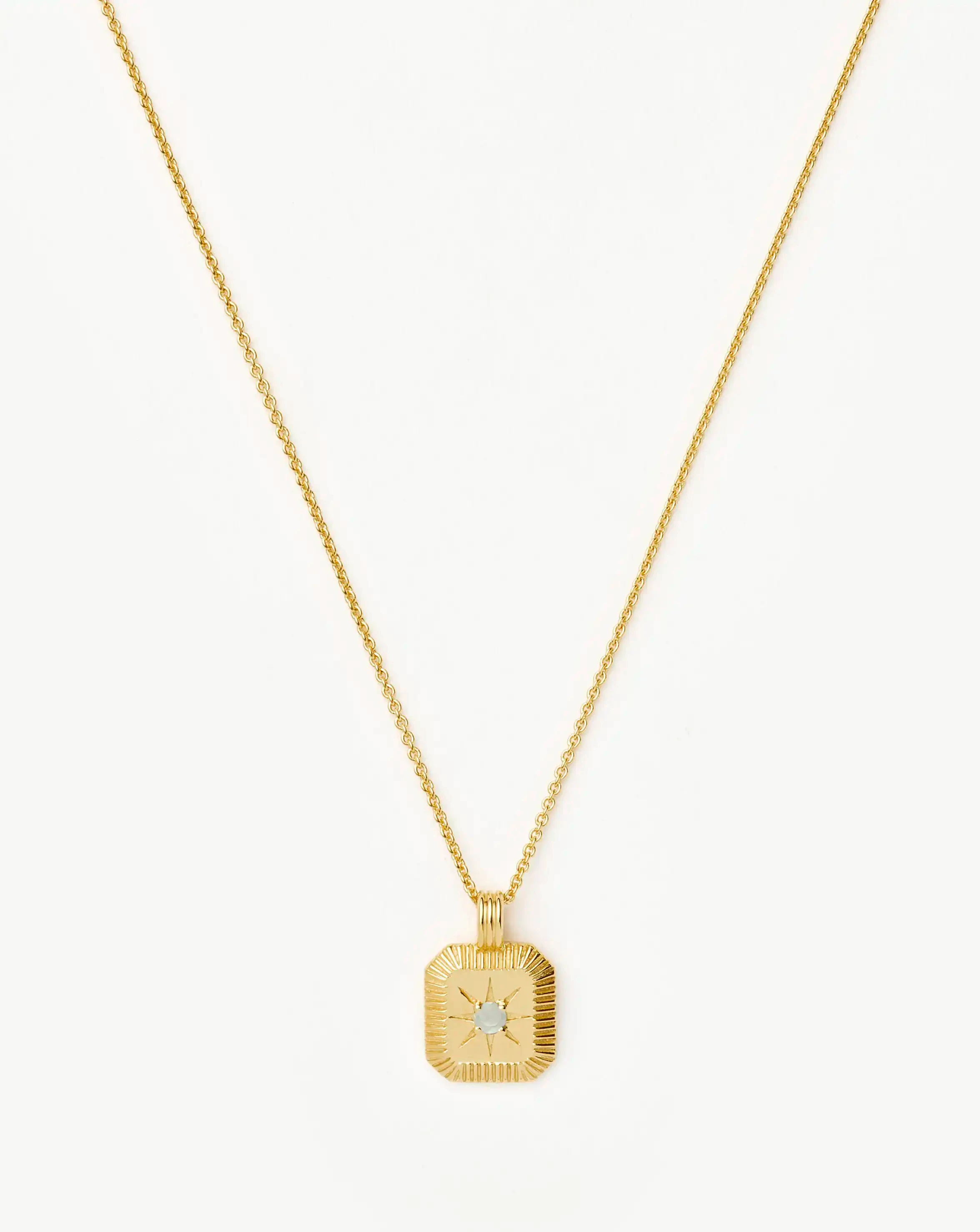 March Birthstone Pendant Necklace | Gold/Dyed Aqua Chalcedony | Missoma