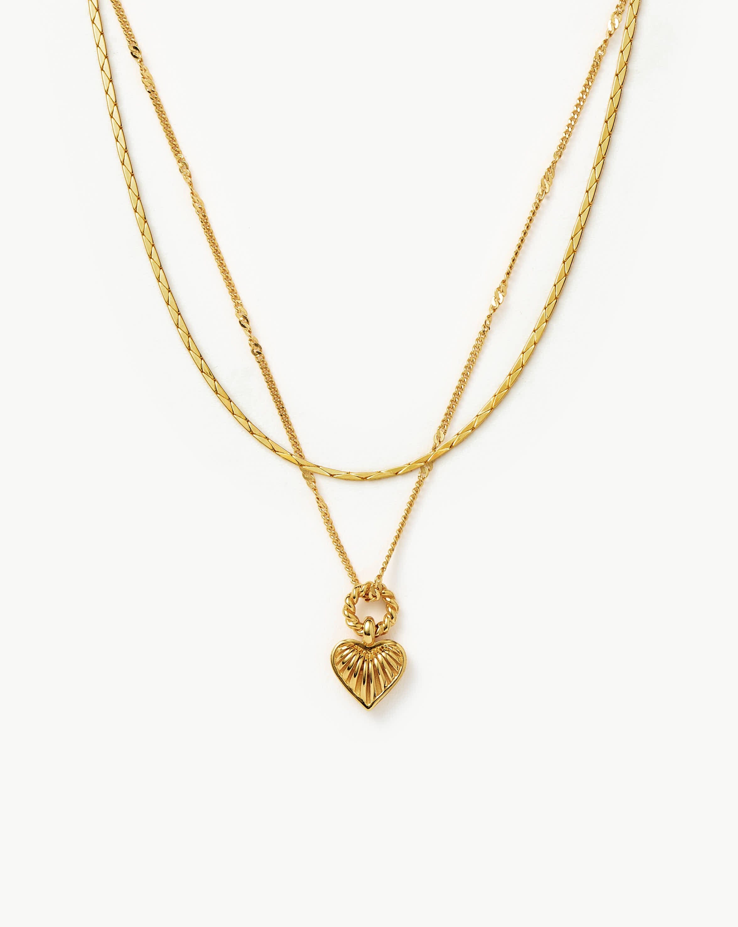 Mini Ridge Heart Chain Necklace Set | 18ct Gold Plated Layering Sets ...