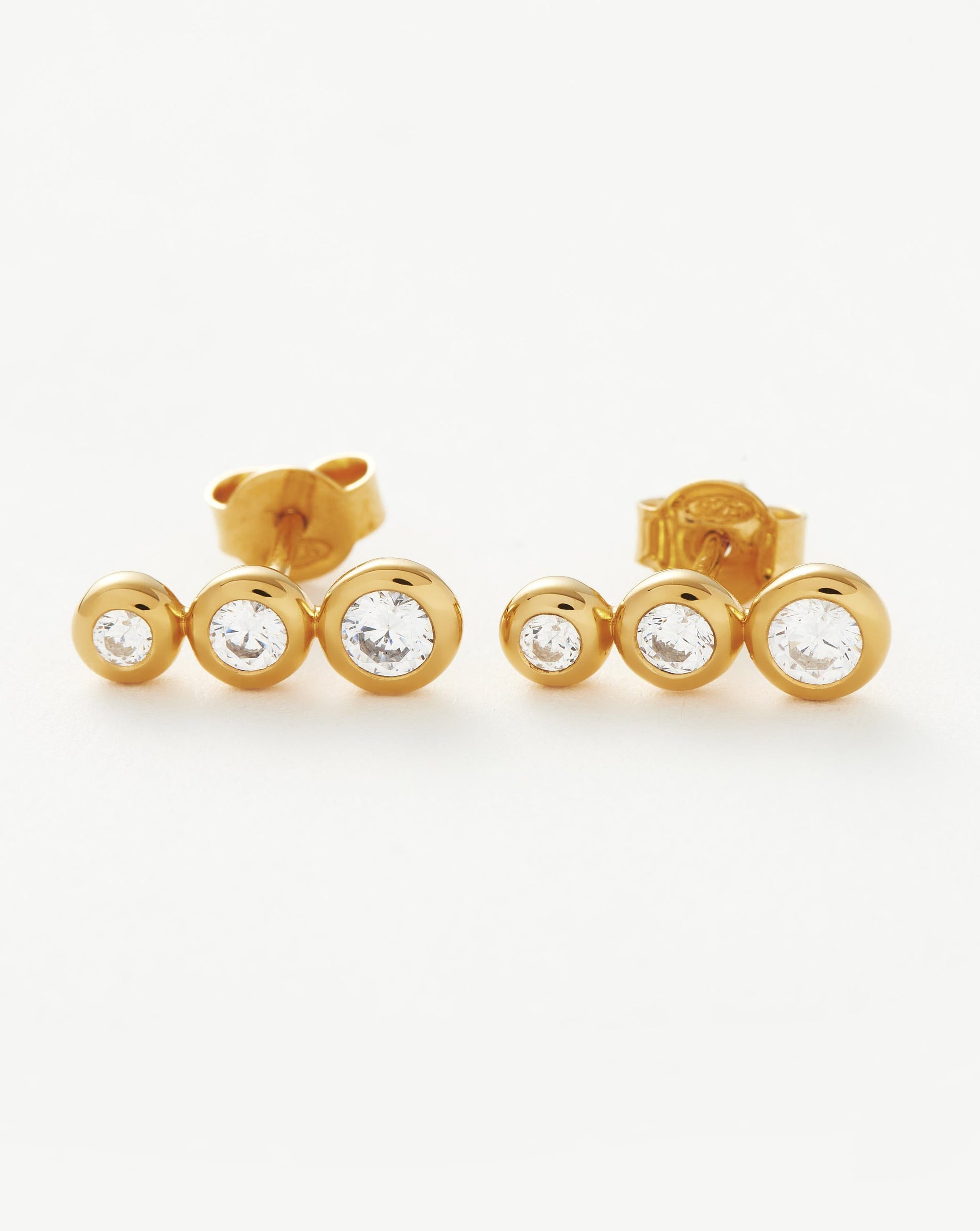 Triple Stone Stud Earrings | 18ct Gold Vermeil/Cubic Zirconia | Missoma