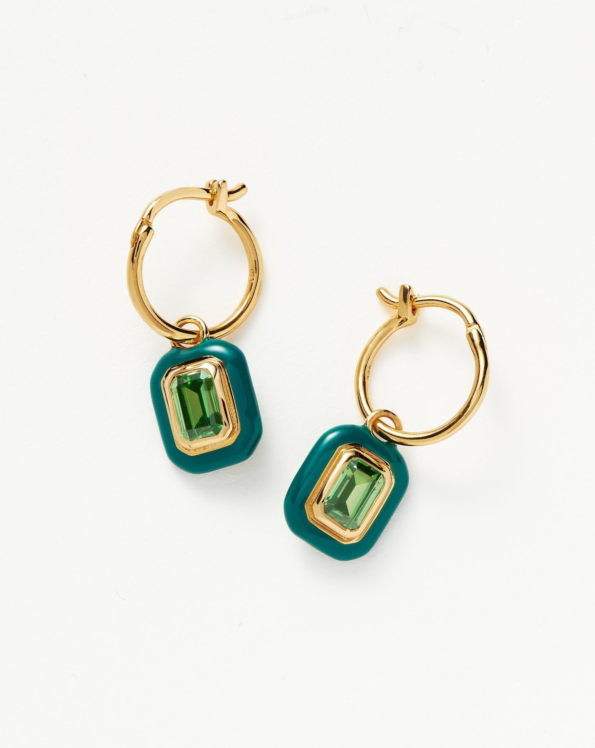 Enamel & Stone Charm Mini Hoop Earrings | 18ct Gold Plated Vermeil/Gre ...