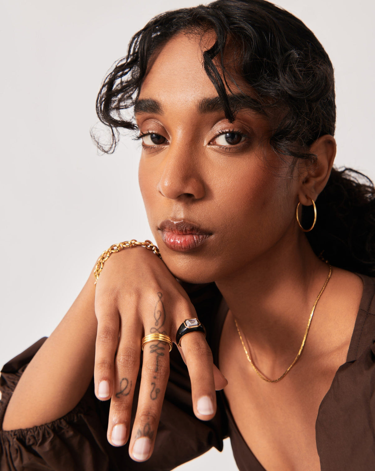 Enamel & Stone Dome Statement Ring | 18ct Gold Plated Vermeil/Black ...