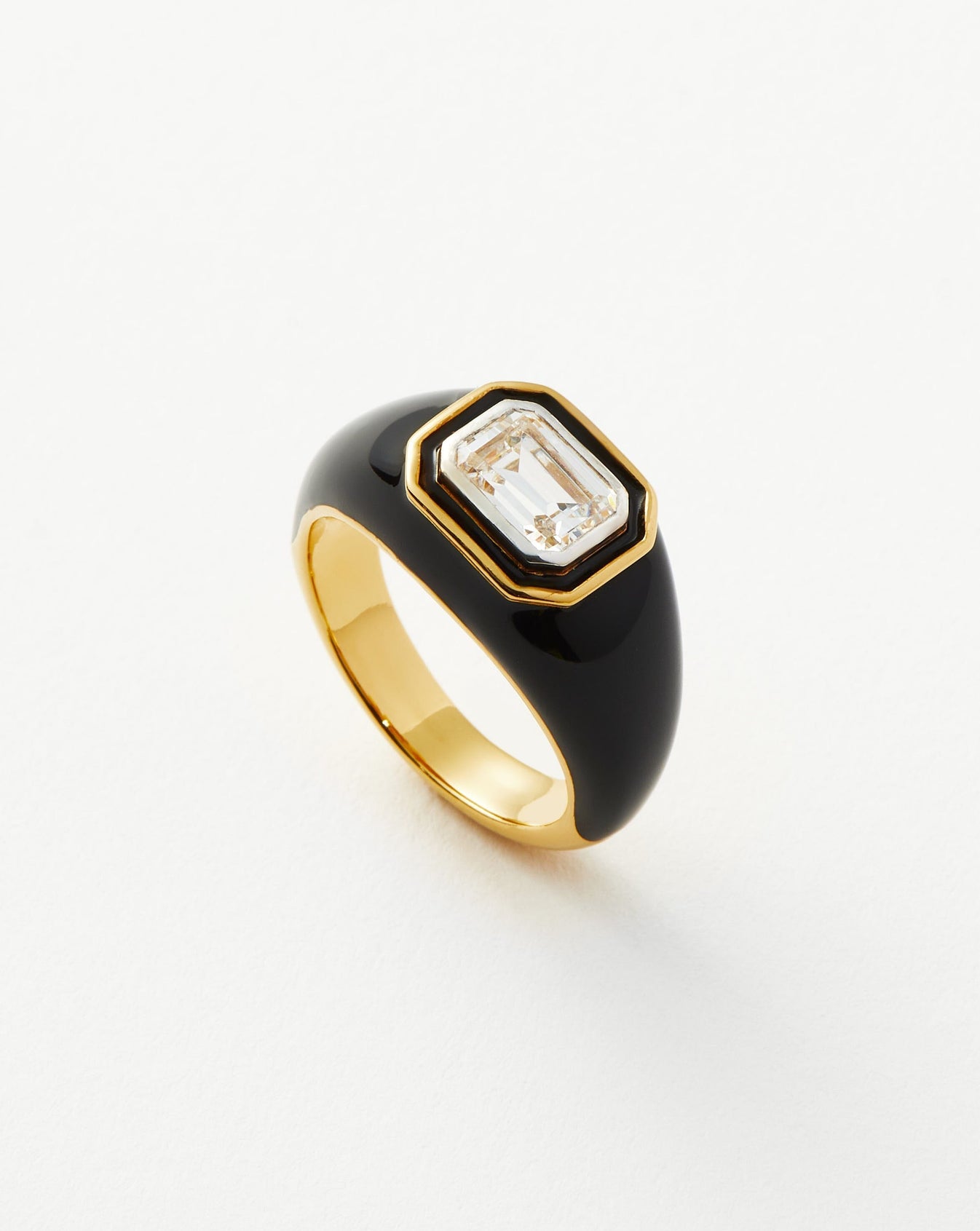 Enamel & Stone Dome Statement Ring | 18ct Gold Plated Vermeil/Black ...