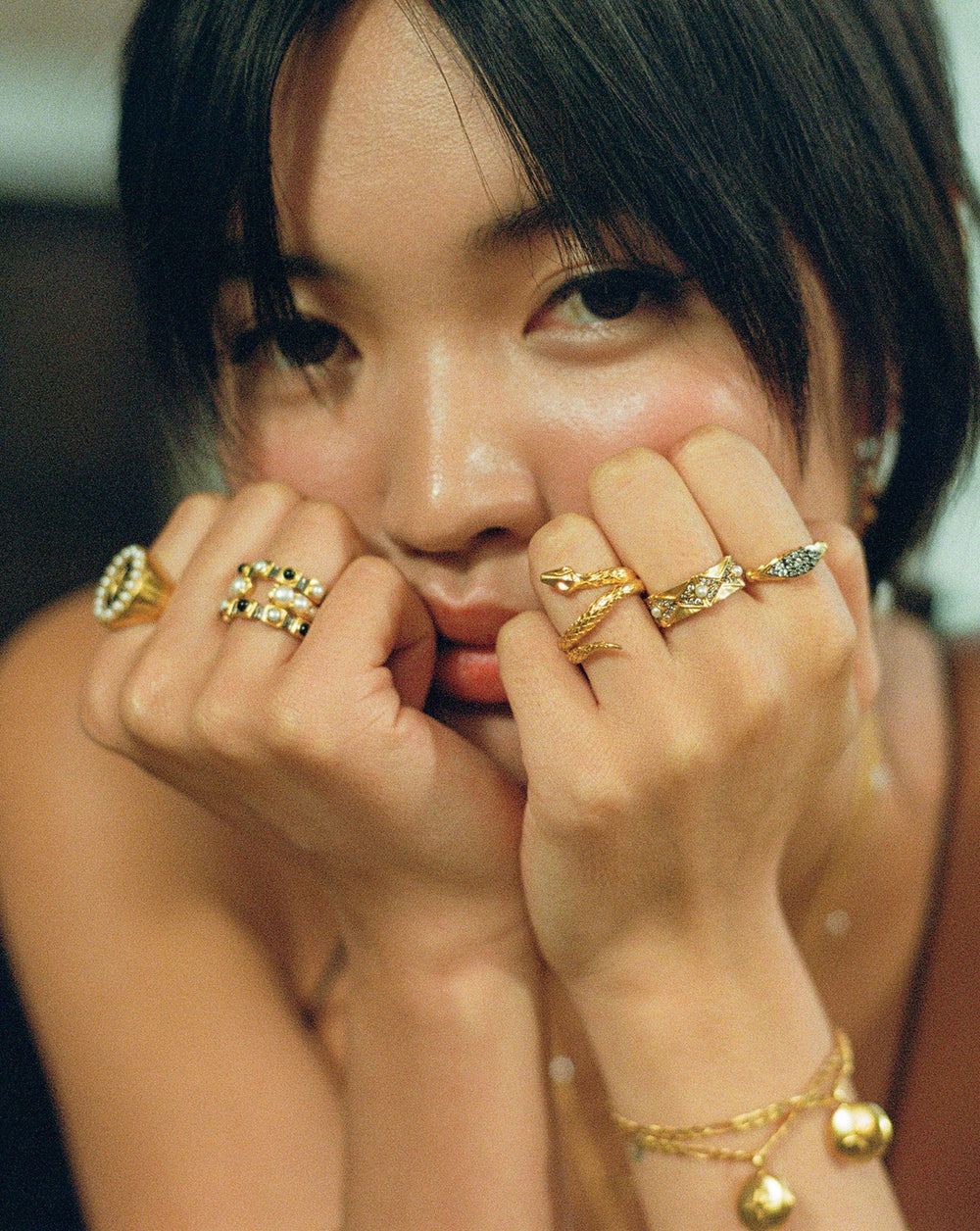 Harris Reed Janus Locket Signet Ring | 18ct Gold Plated/Black Cubic Zi# ...