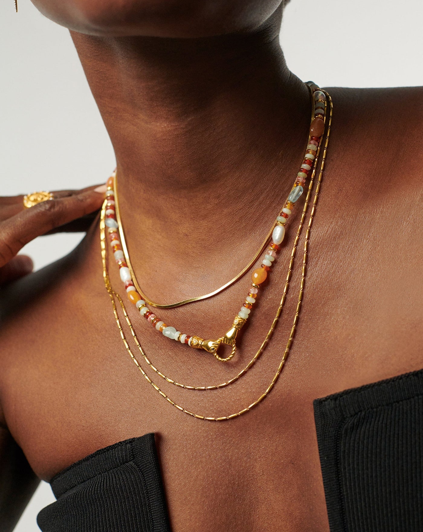 Harris Reed In Good Hands Beaded Gemstone Necklace | 18ct Gold Plated ...