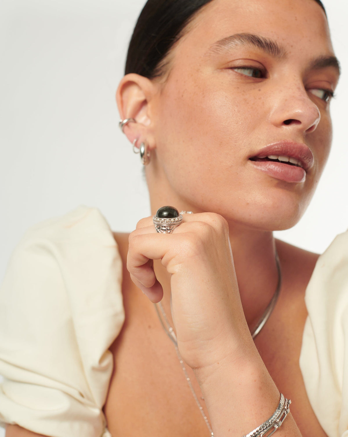 Harris Reed Labradorite Cocktail Ring | Silver Plated/Pearl & Labrador ...