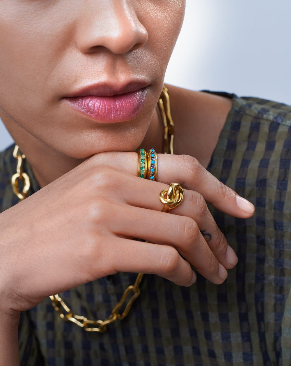 Hot Rox Gemstone Stacking Ring | 18ct Gold Plated Vermeil/Turquoise ...