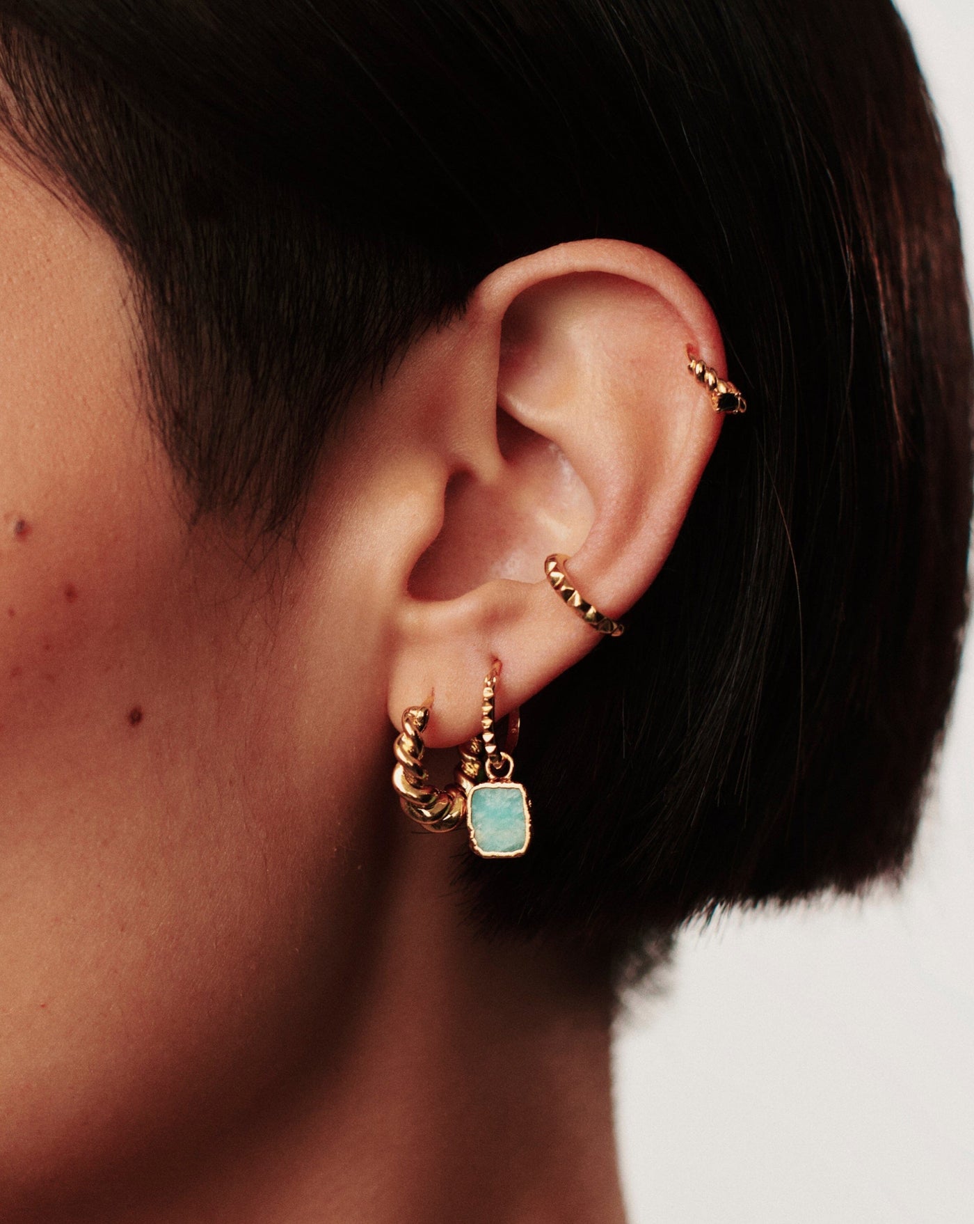 Mini Pyramid Charm Hoop Earrings | 18ct Gold Plated Vermeil/Amazonite | Missoma