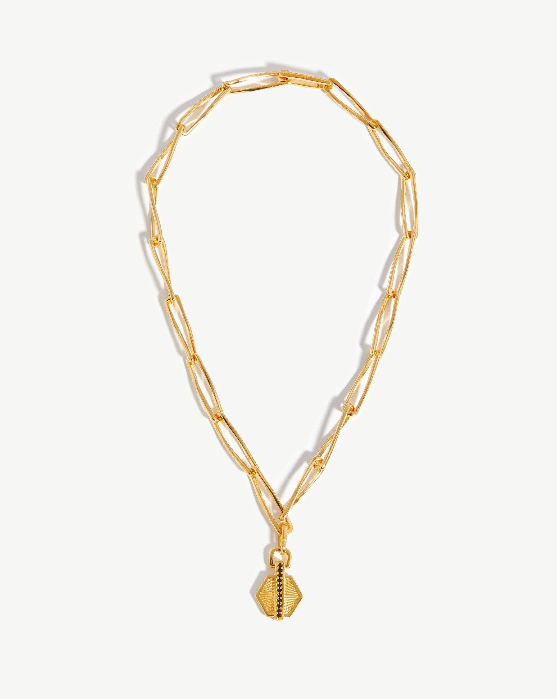 Pave Hex Twisted Link Chain Necklace | 18ct Gold Plated/Black Spinel | Missoma