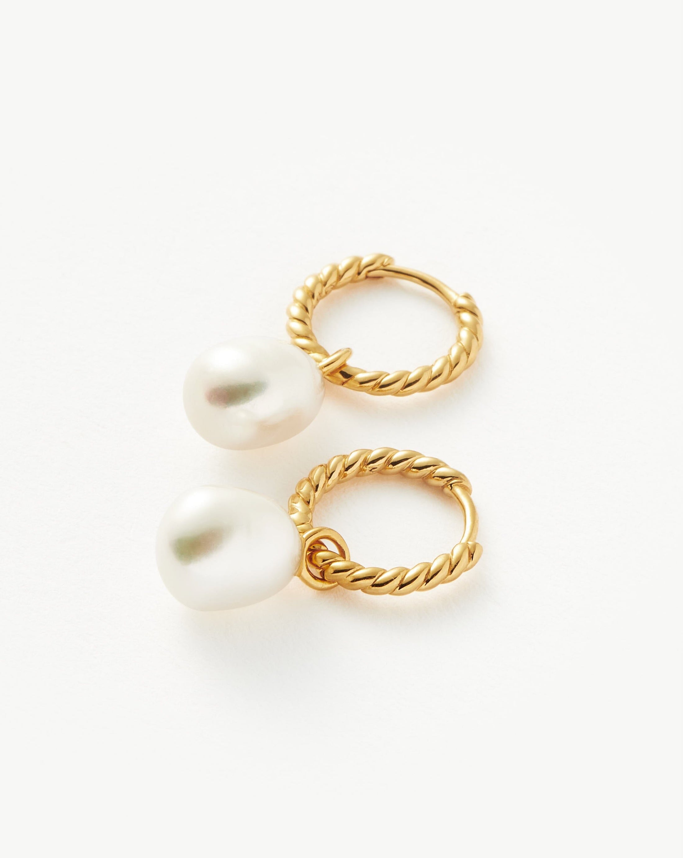 Pearl Twisted Small Drop Hoop Earrings | Gold Plated Vermeil/Pearl ...